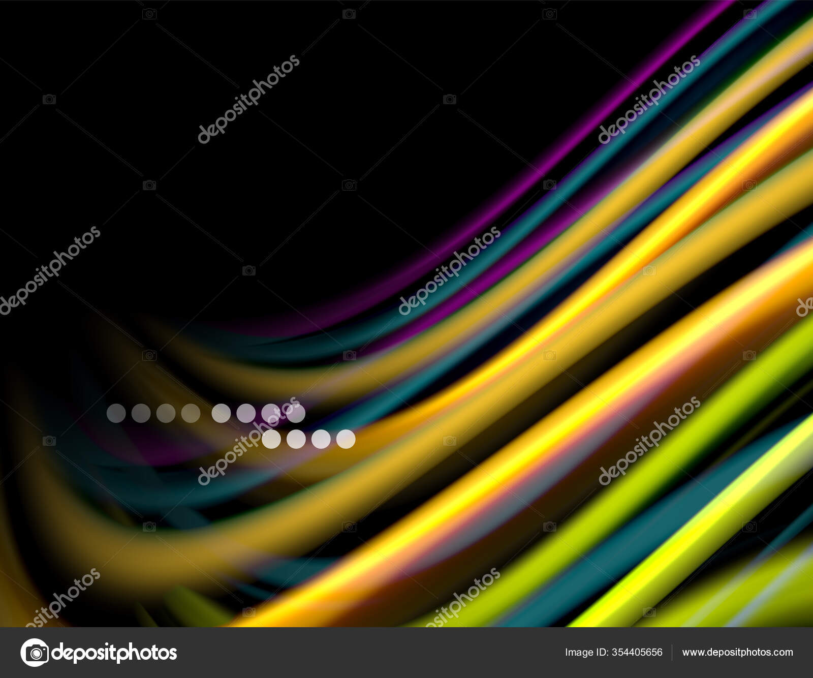 Silk smooth lines on black, liquid fluid color waves. Vector ...