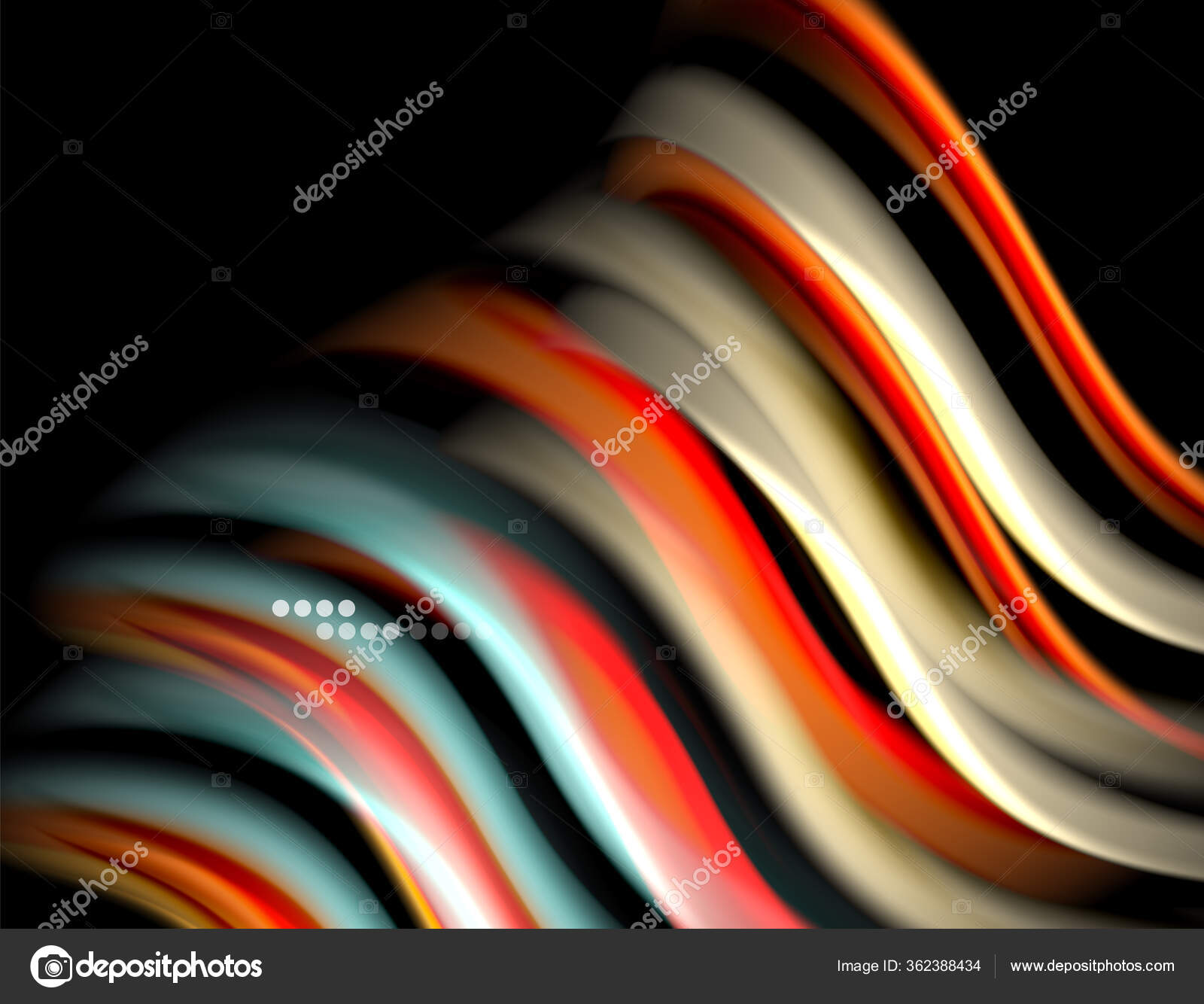 Silk smooth lines on black, liquid fluid color waves. Vector ...