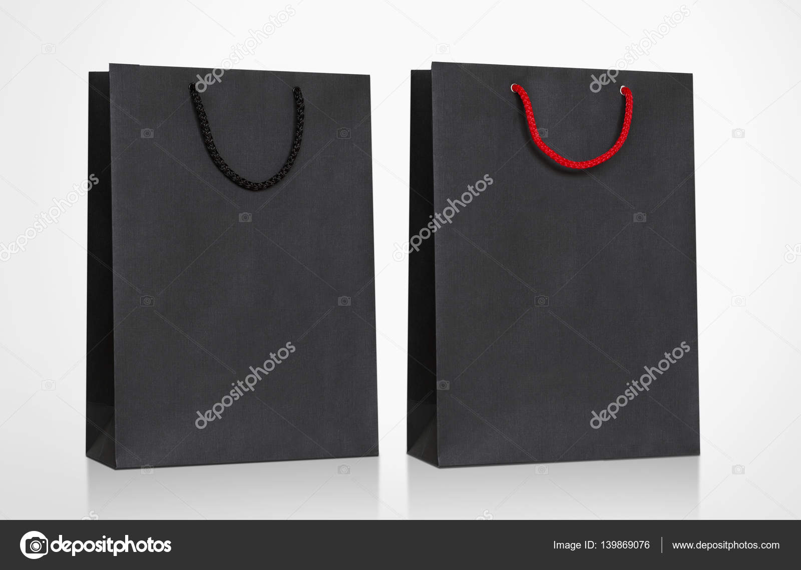 Black cardboard Bag with handle rope, Isolated on white background ...