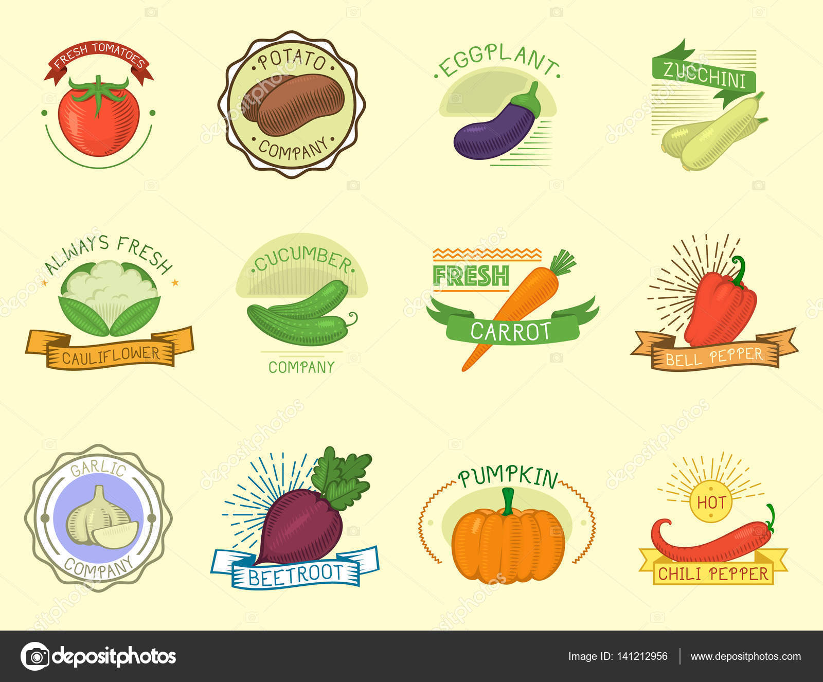 Vector vegetables label template icon. Stock Vector Image by ...