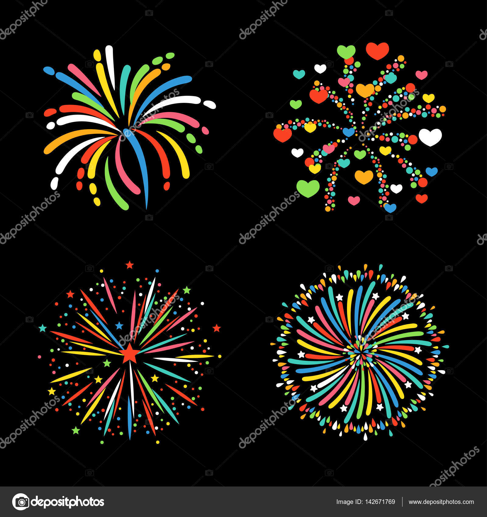 Firework different shapes colorful festive vector. Stock Vector Image ...