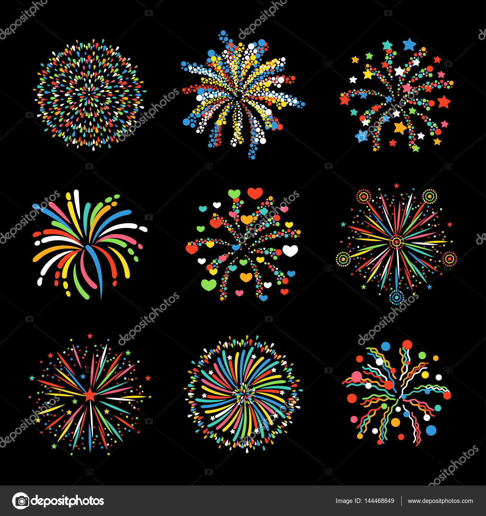 Firework different shapes colorful festive vector. Stock Vector Image ...