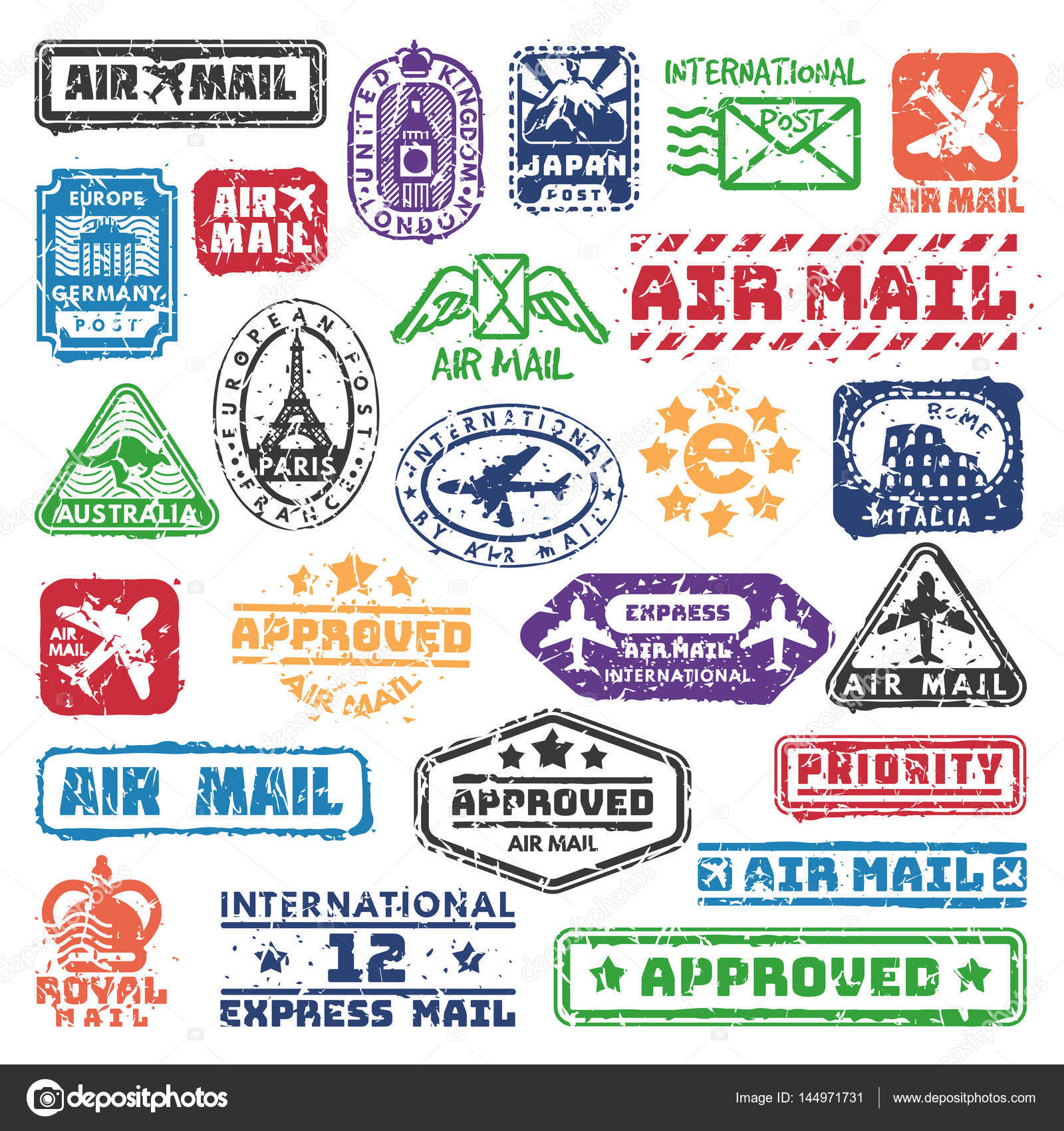 Vector set of vintage postage mail stamps. Stock Vector Image by ...