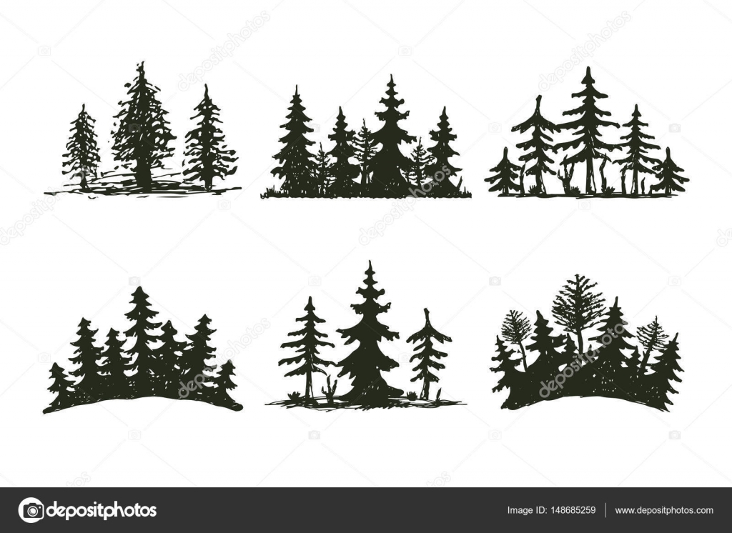 Tree outdoor travel black silhouette coniferous natural badge, tops ...