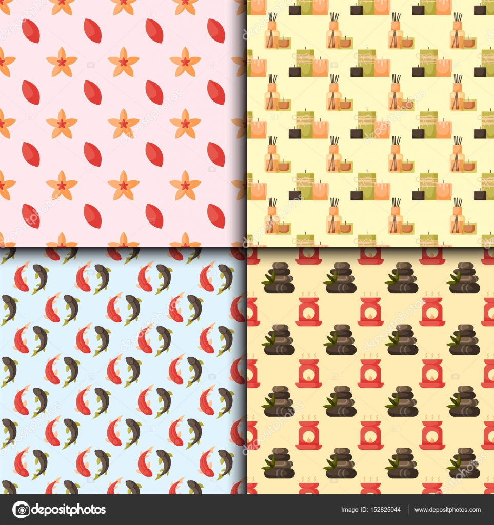 Vector illustrations of beautiful woman spa treatment seamless pattern ...