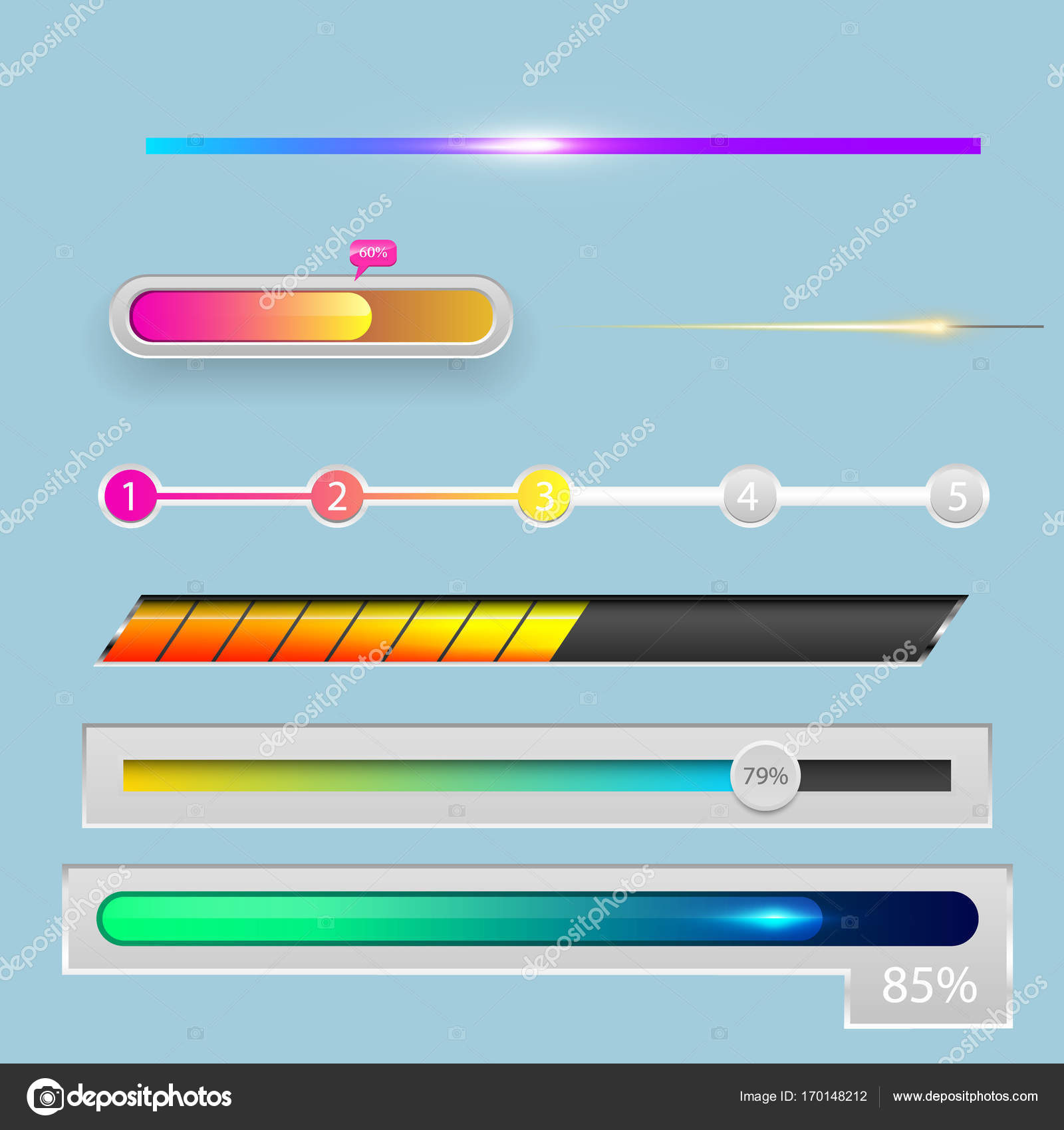 Progress loading bar indicators download progress ui-ux web interface design template file ...