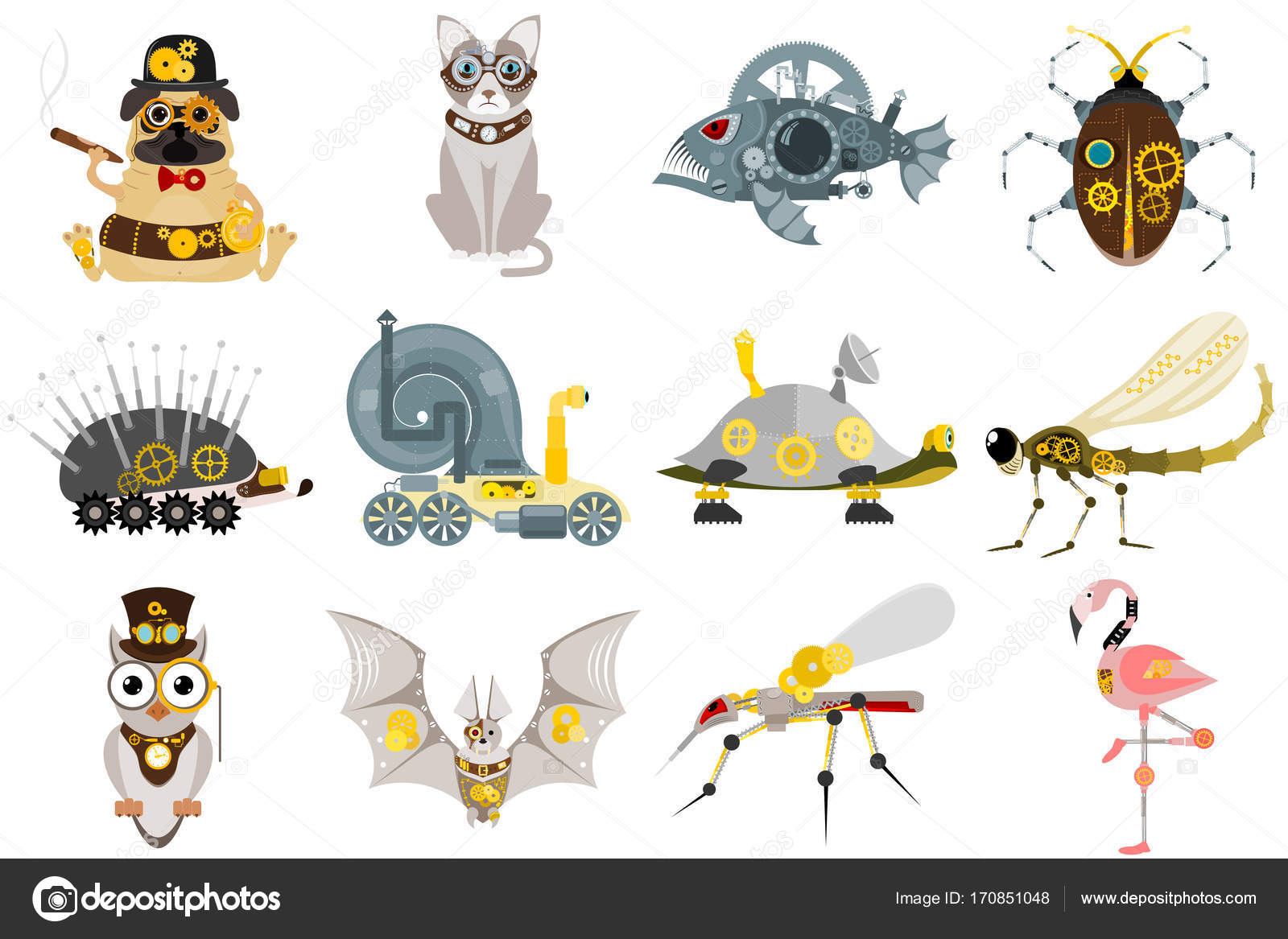 Stylized metal steampunk mechanic robots animals machine steam gear ...