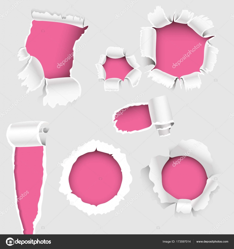 Lubang pinggiran robek tepi kertas compang-camping dan retak gaya 3d ...