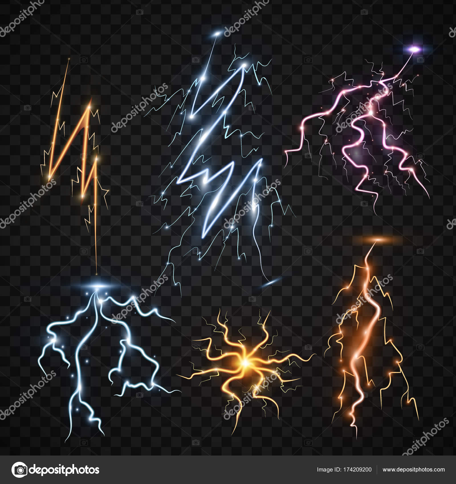 Lightning bolt storm strike realistic 3d light thunder-storm magic and ...