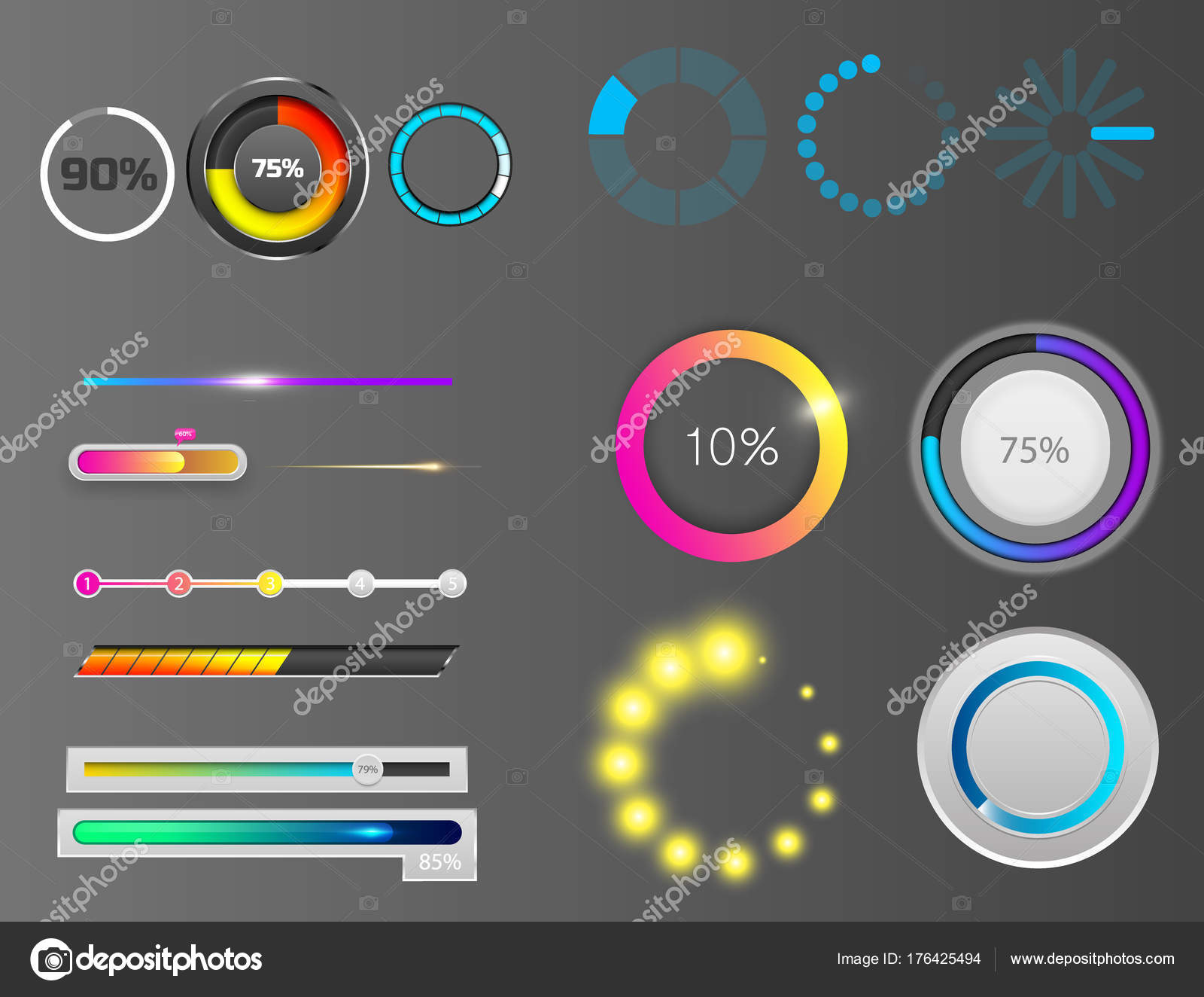 진행 벡터 바 지표 다운로드 진행률 Ui Ux 웹 인터페이스 디자인 서식 파일 요소 파일 업로드 그림 로드 Stock Vector By ©vectordreamsmachine
