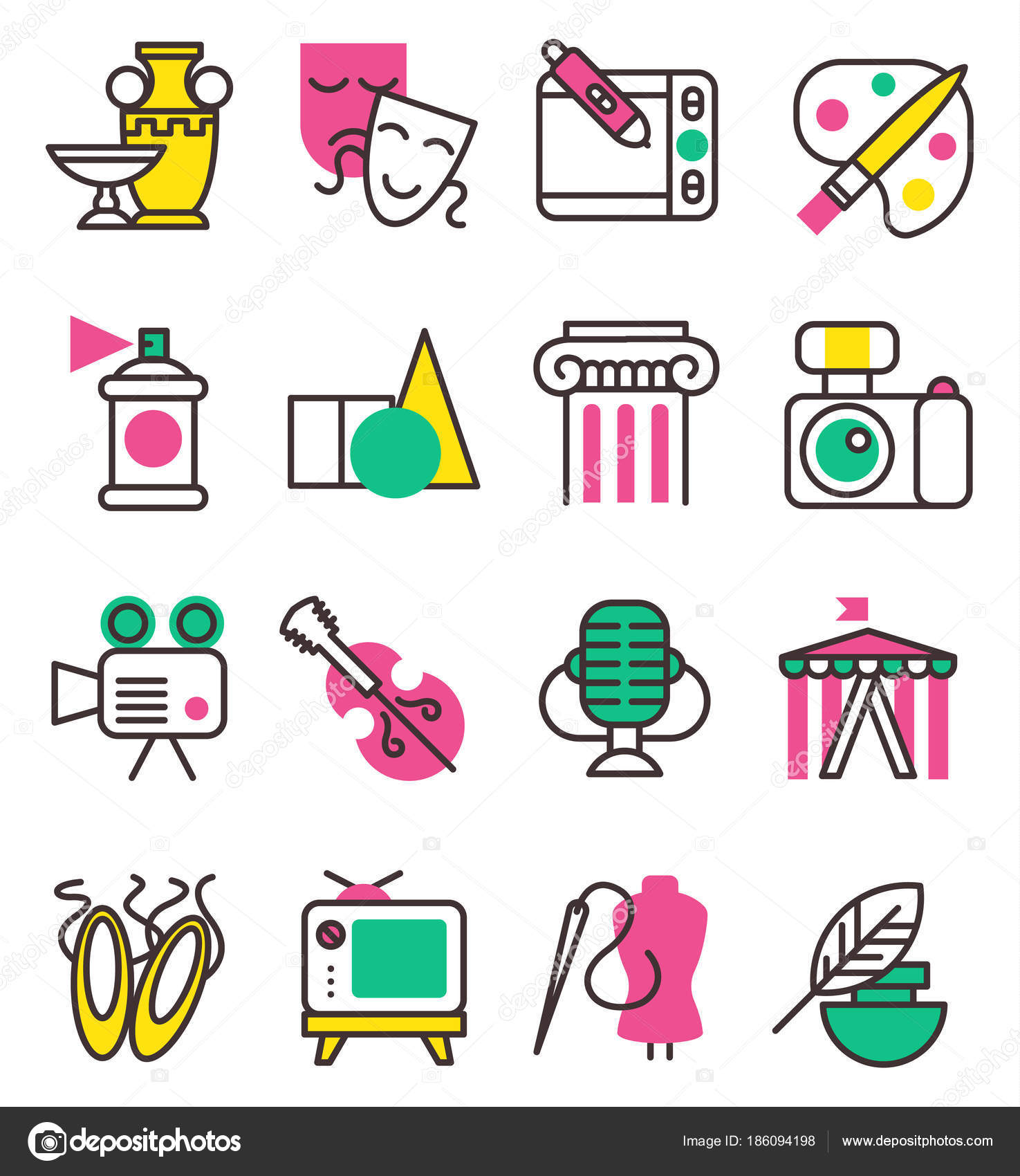 Vector creation art graphic icons set flat design illustration. Circus ...