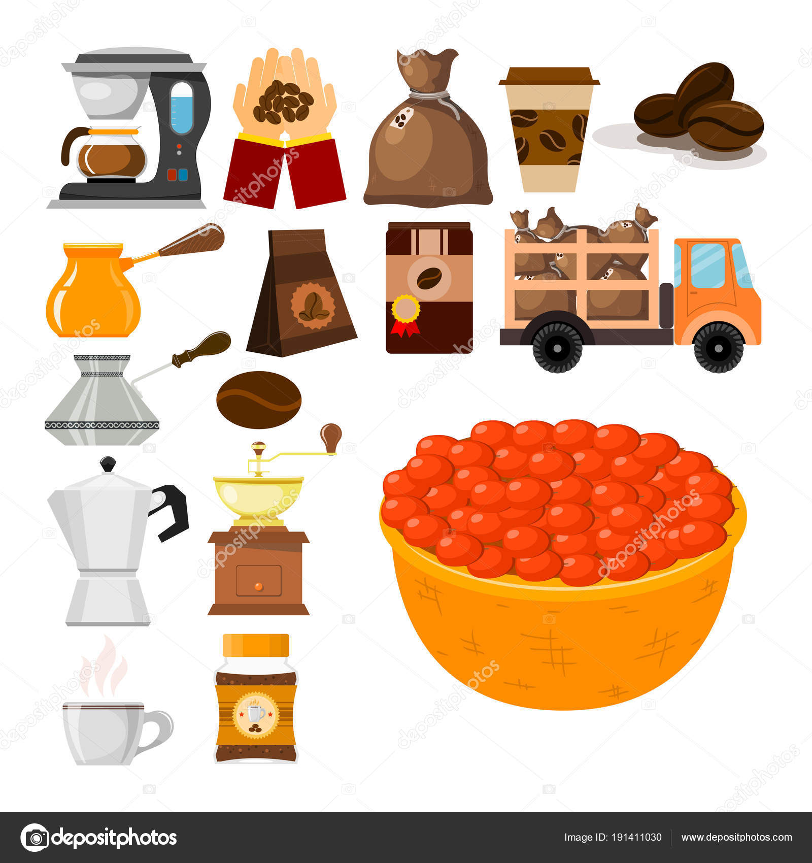 Coffee plantation vector beans production and transportation cafe ... Coffee plantation vector beans production and transportation cafe ...