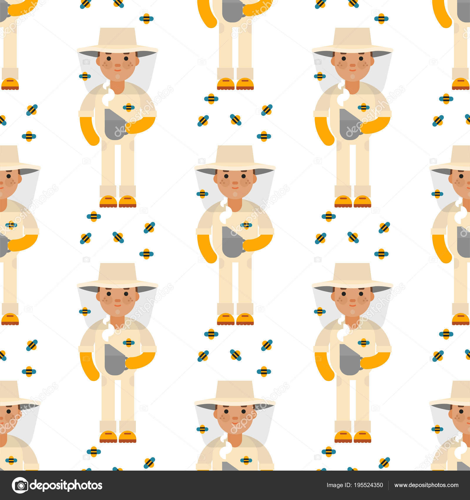 Farmer beekeeper character forester man seamless pattern background ...
