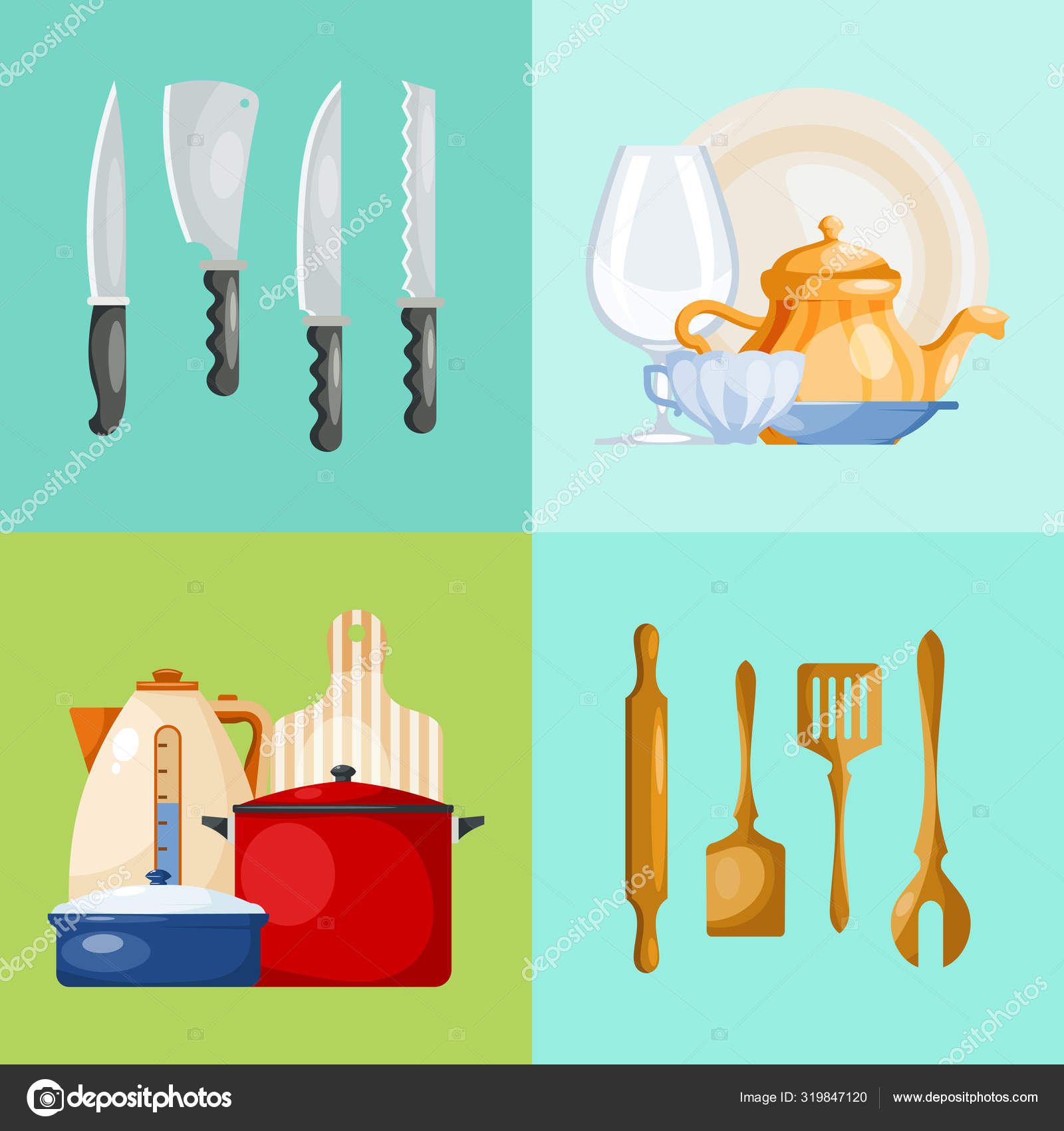 Kitchen utensils and tools web banner vector illustration. Kitchenware for cooking food from ...