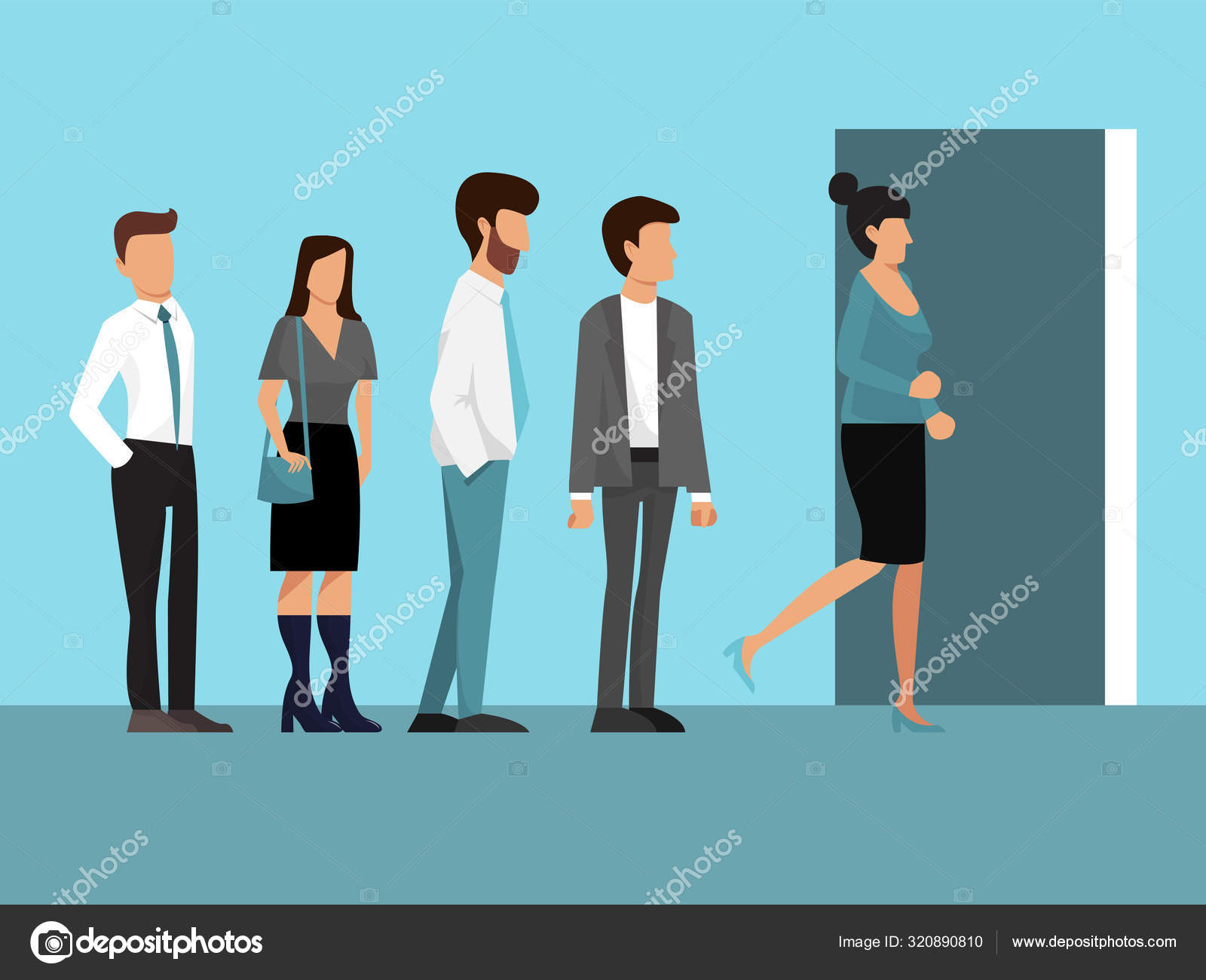 People standing in queue vector illustration. Group of businesspeople ...