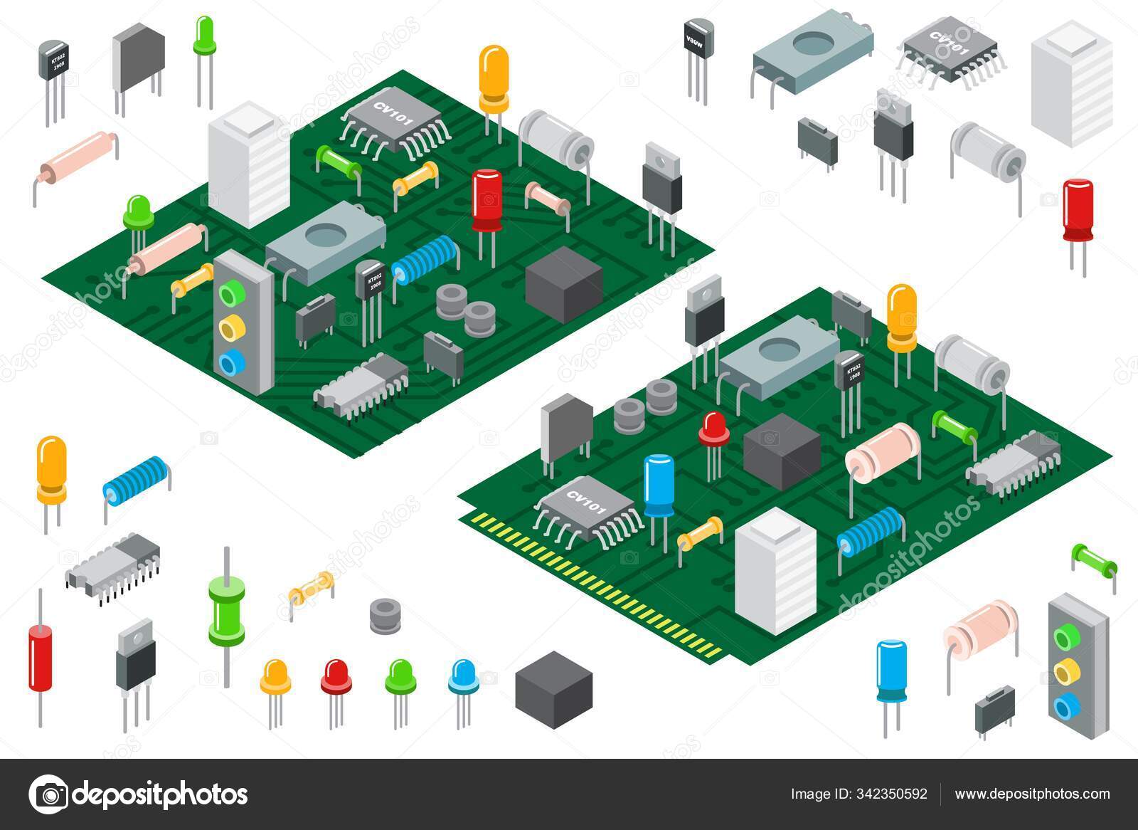 Electronic hardware components and integrated circuit board isometric ...