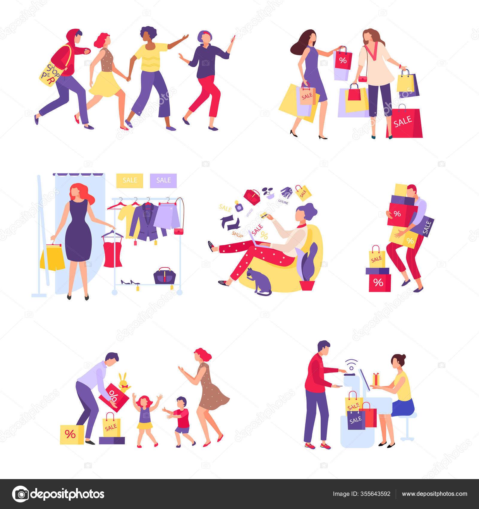Shopper character people cartoon person hand drawn vector illustration ...