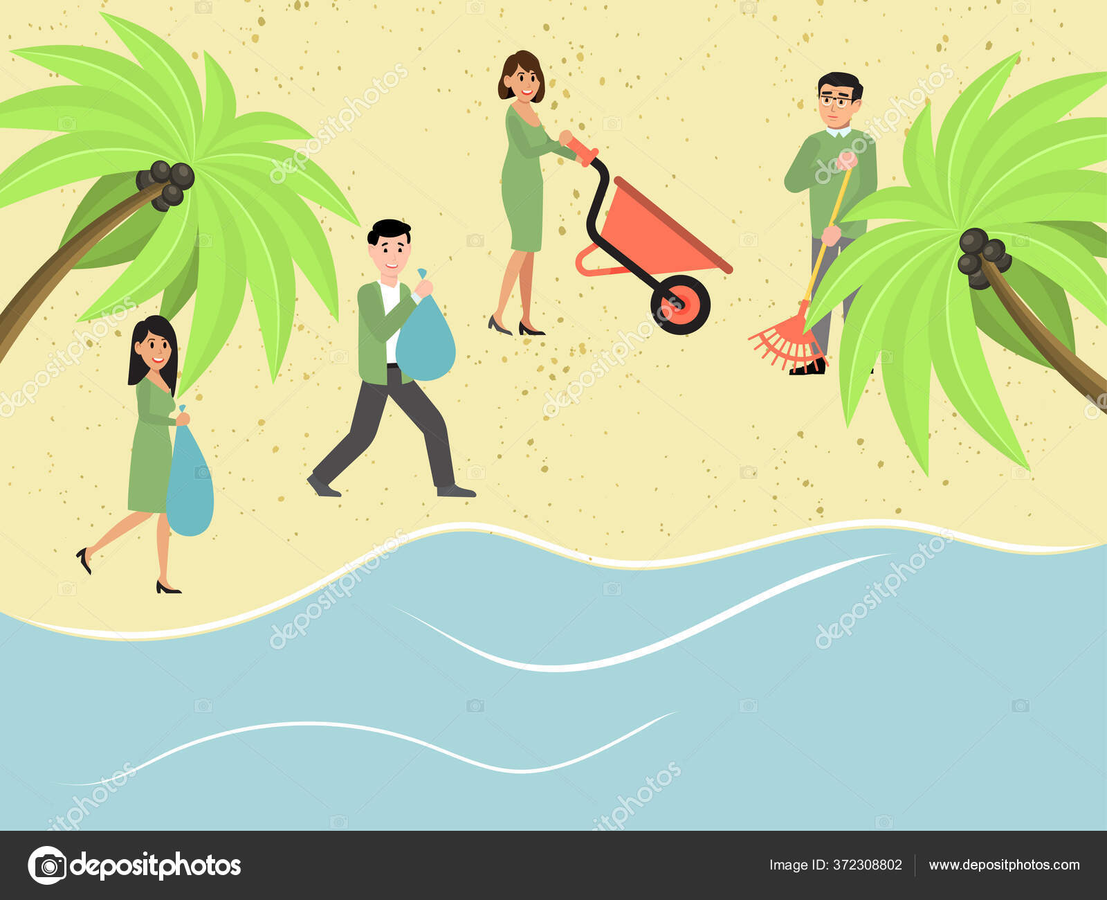 Polluted beach, healthy vacation, garbage collection and collecting ...