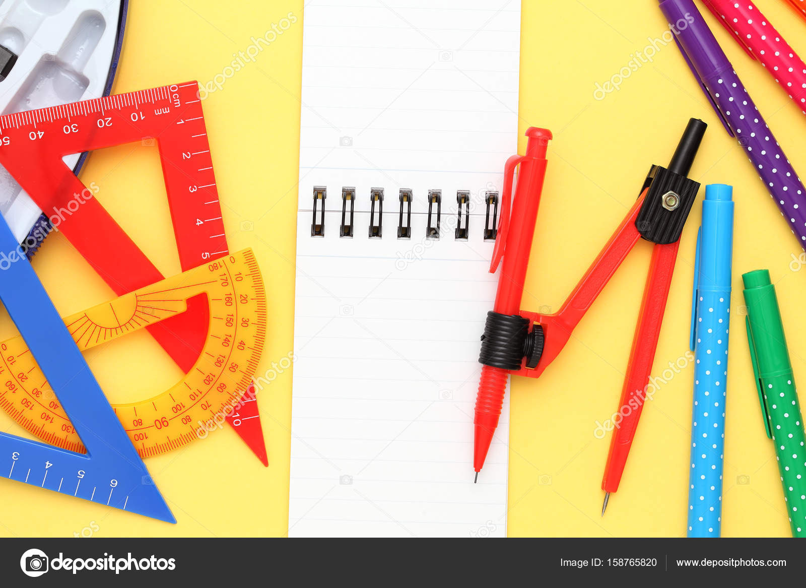 Multicolored pen, rulers and notebook — Stock Photo © akiyoko74 #158765820