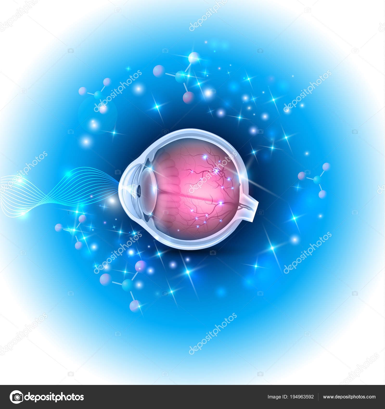 Human eye anatomy on a beautiful abstract glowing background Stock ...