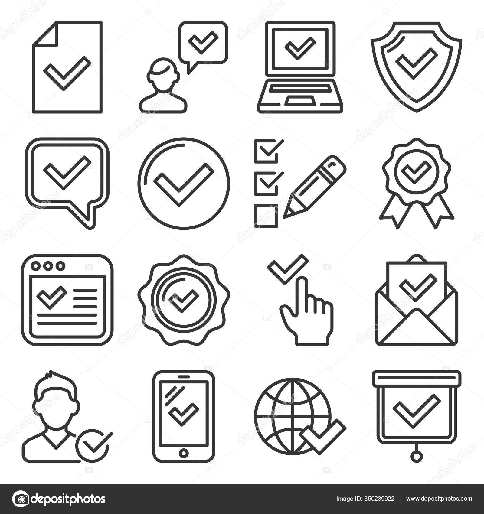 Disetujui dan Periksa Ikon Ditata di Latar Belakang Putih. Vektor Gaya ...