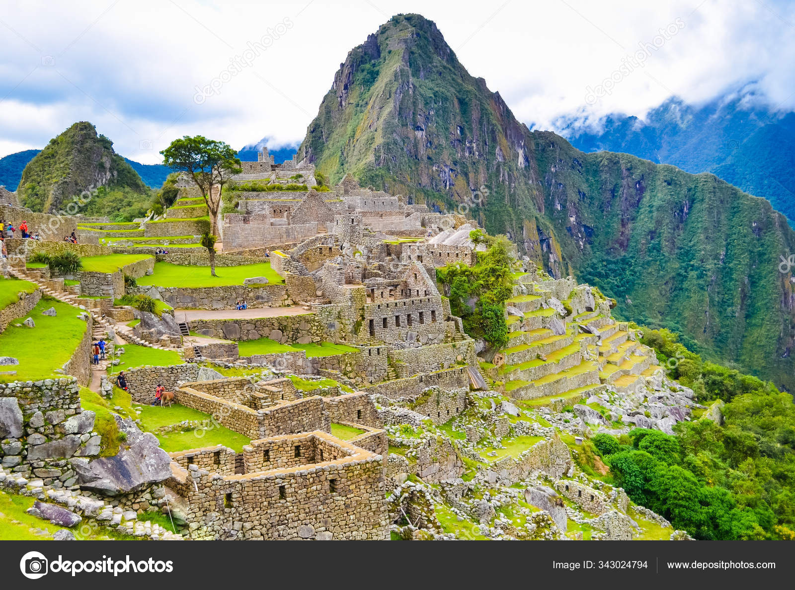 Machu Picchu ruins view with great masonry in Peru Stock Photo by ...