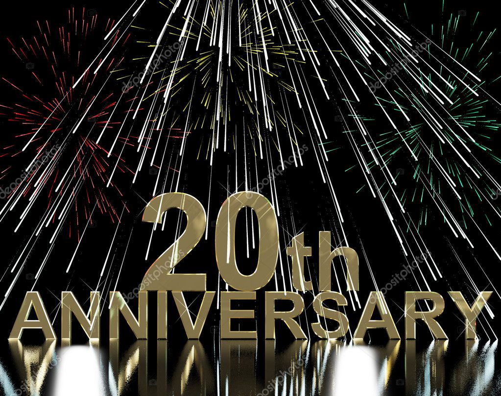 Gold 20th Anniversity With Fireworks For Twentieth Celebration O Stock ...