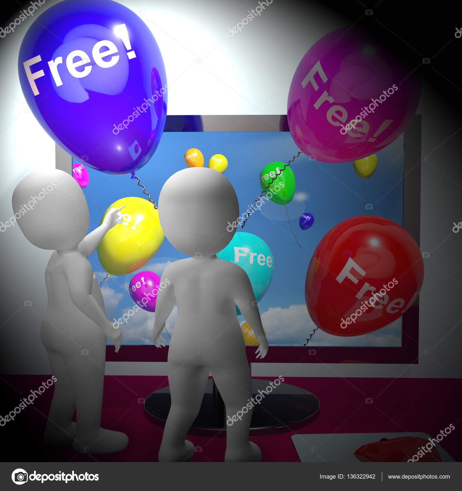 Balloons With Free Showing Freebies 3d Rendering — Stock Photo ...