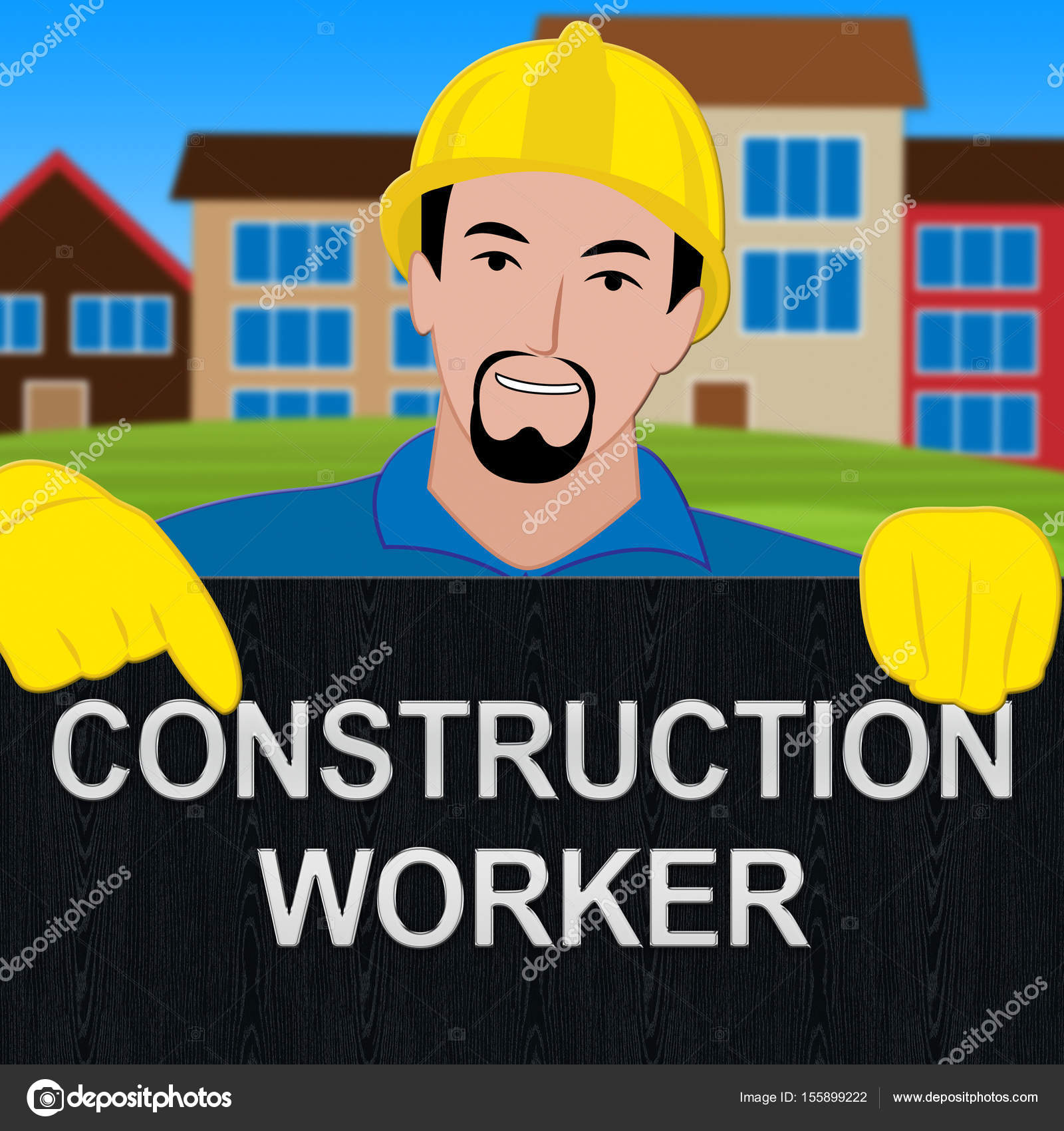 Construction Worker Showing Building Laborer 3d Illustration Stock ...