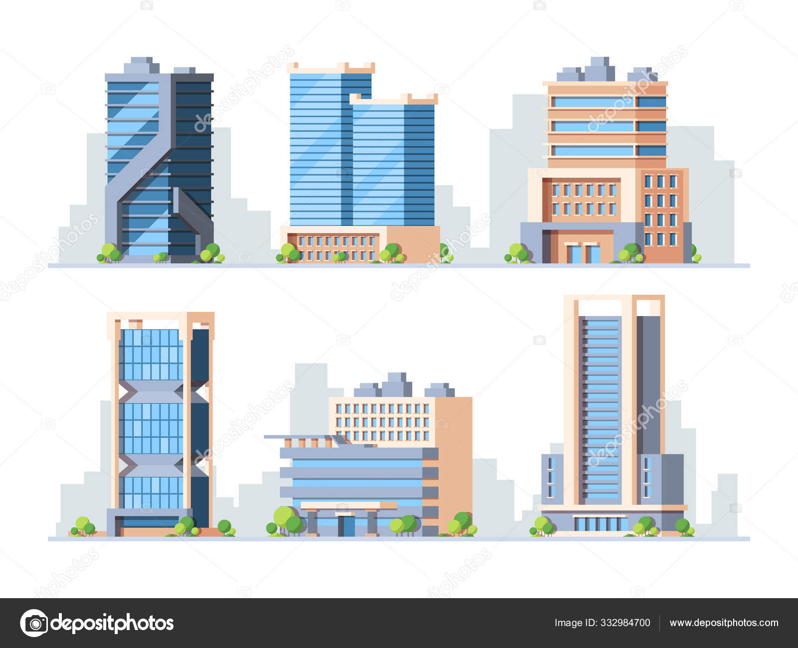 Skyscrapers, high-rise buildings colorful vector illustrations set ...
