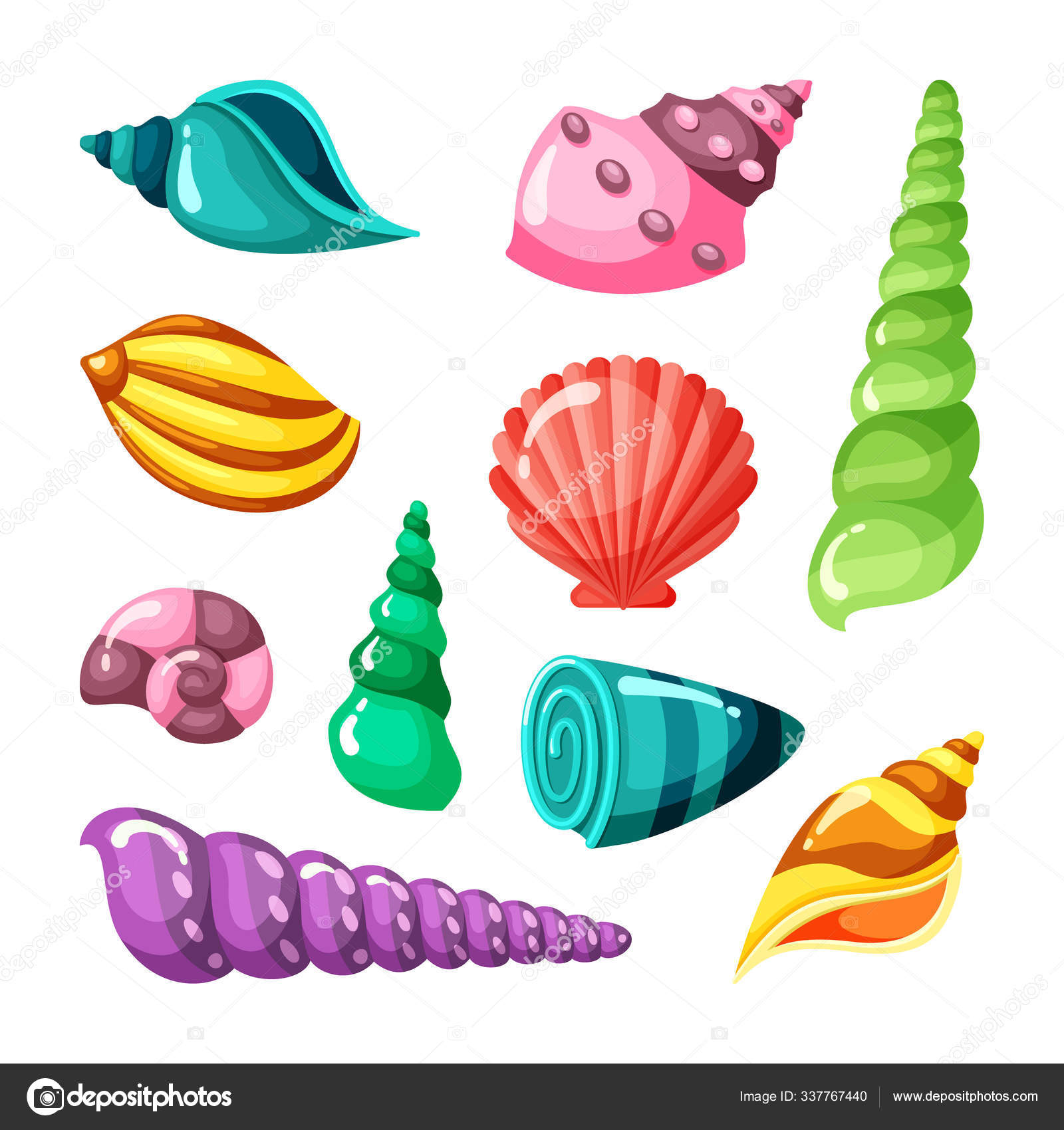 Seashell marine. summer sea or ocean objects underwater life conch ...