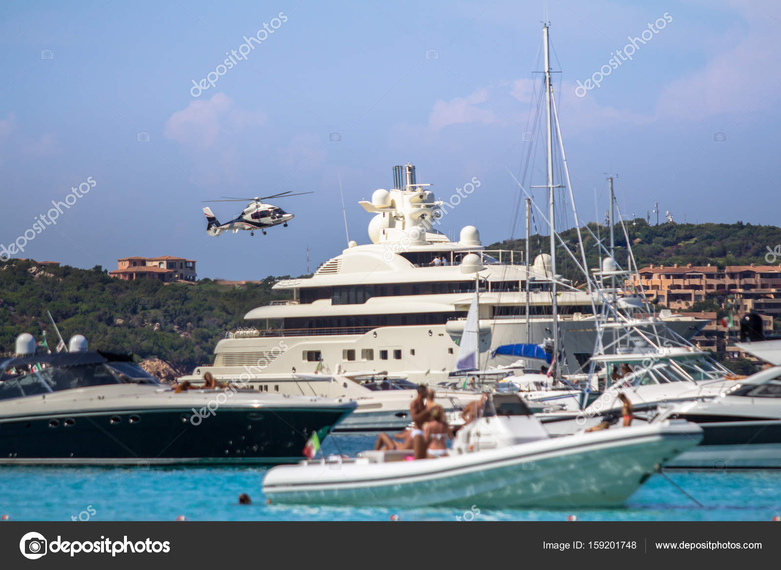 Luxury yachts at Porto Massimo bay at Sardinia Island, Italy Stock ...