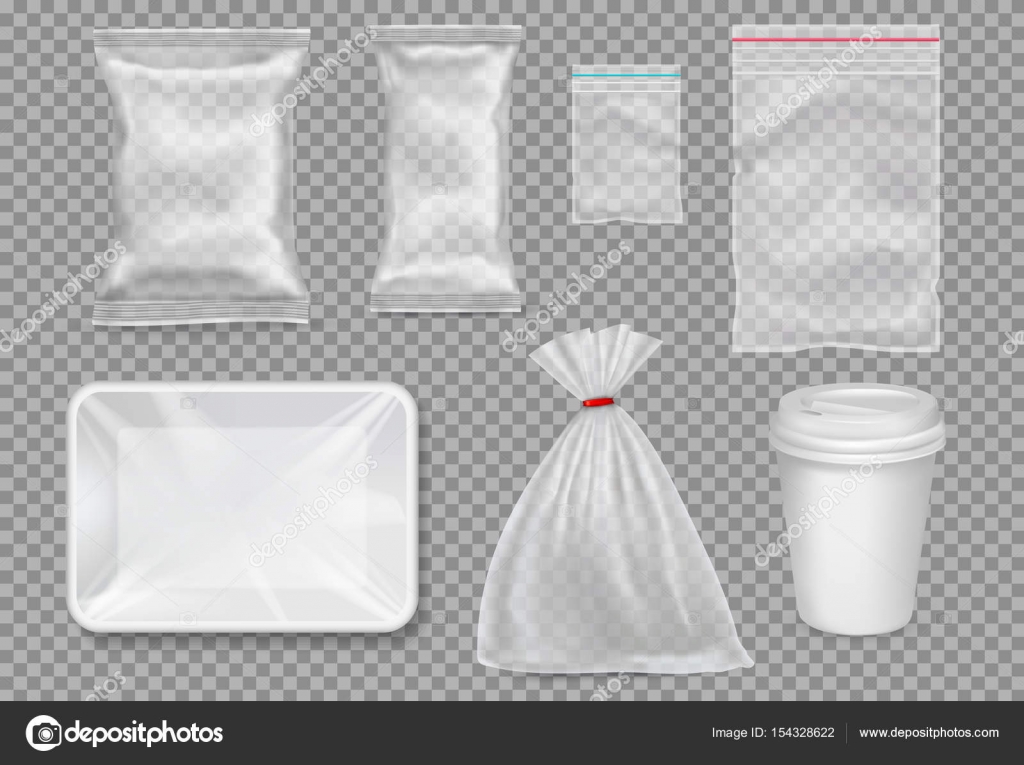 Big set of plastic packaging - sacks, tray, cup. Vector. Stock Vector ...