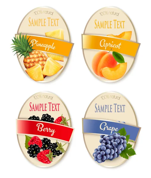Set Labels Berries Fruit Cherry Blackberry Raspberry Strawberry Apple ...