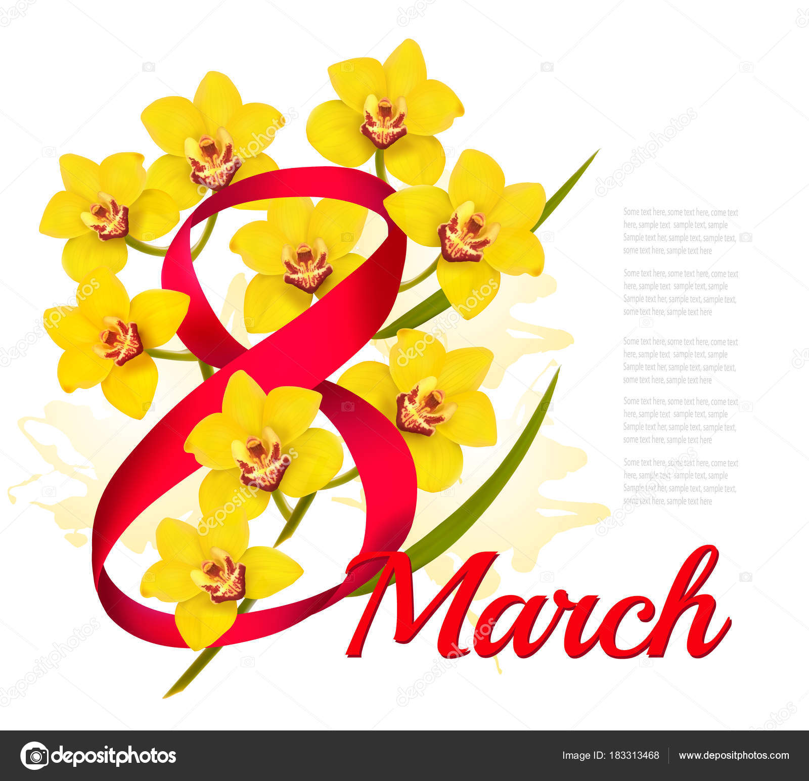 8th March illustration. Holiday yellow flowers background. Vecto Stock ...