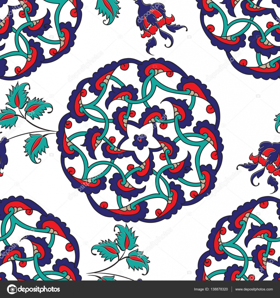 Turkish Iznik tile, seamless islamic pattern with oriental curve ...