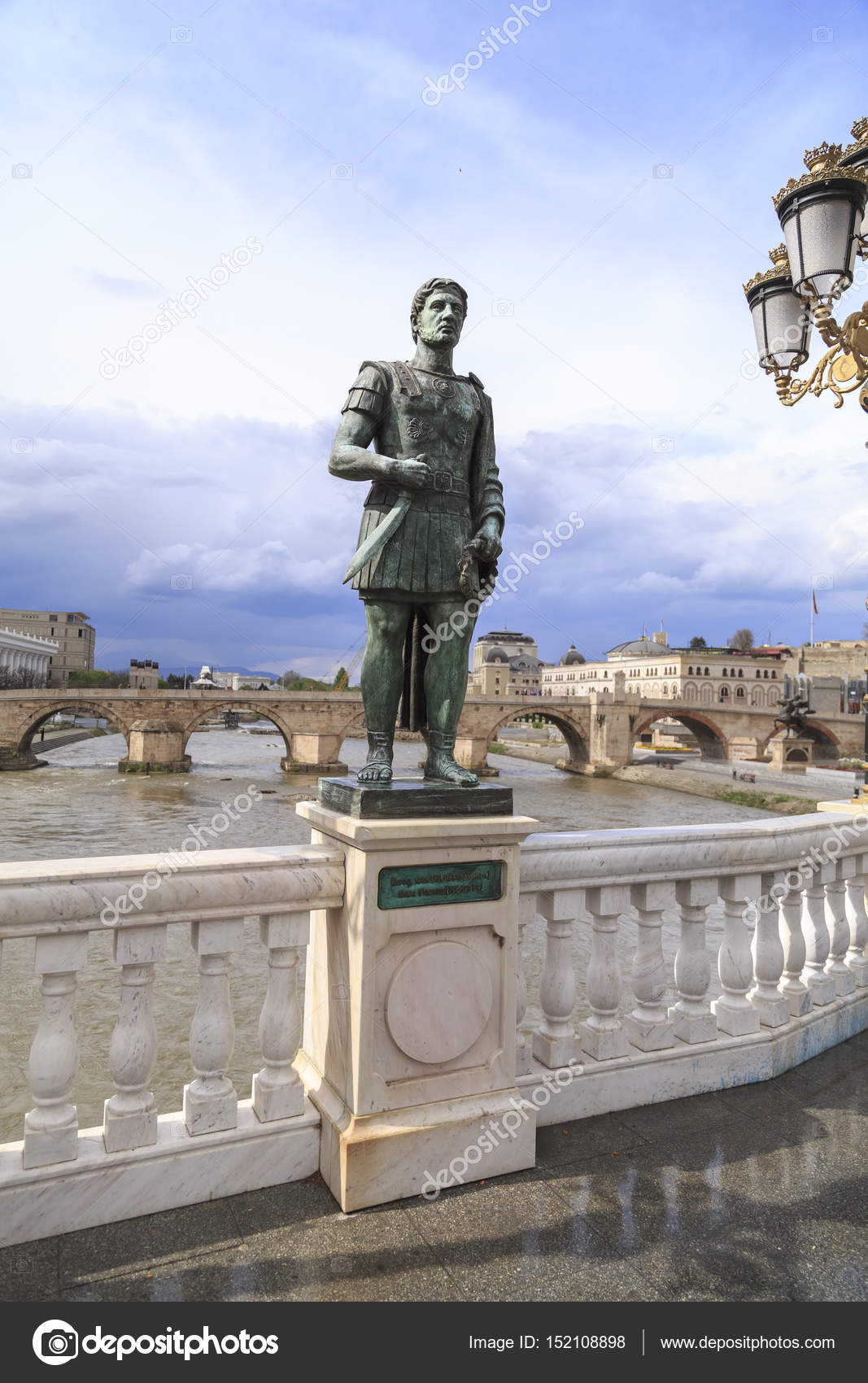 Bronze sculpture of King Perseus of Macedon in downtown Skopje, – Stock ...