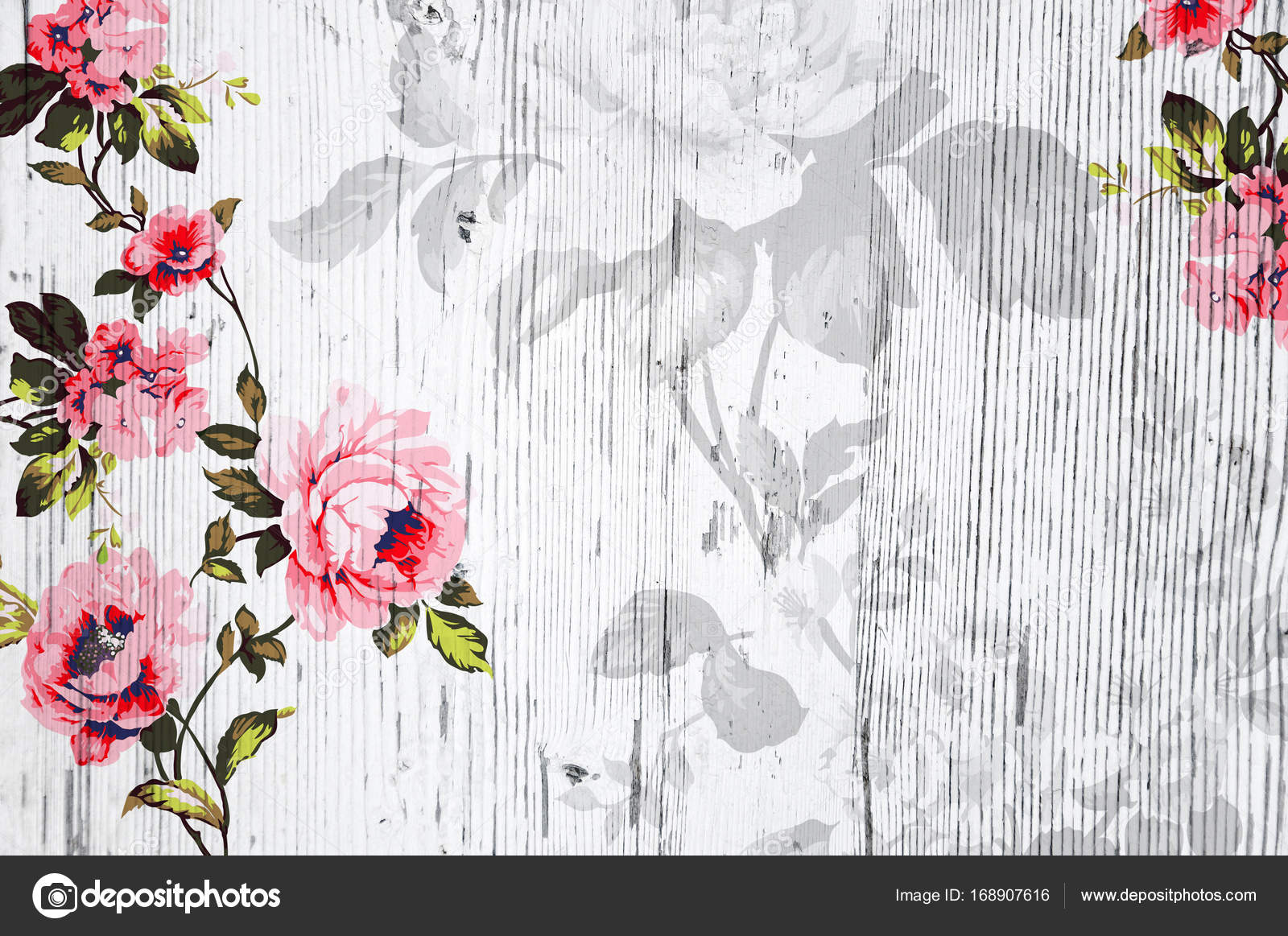 Wooden surface texture with shabby chic vintage rose decorations Stock ...