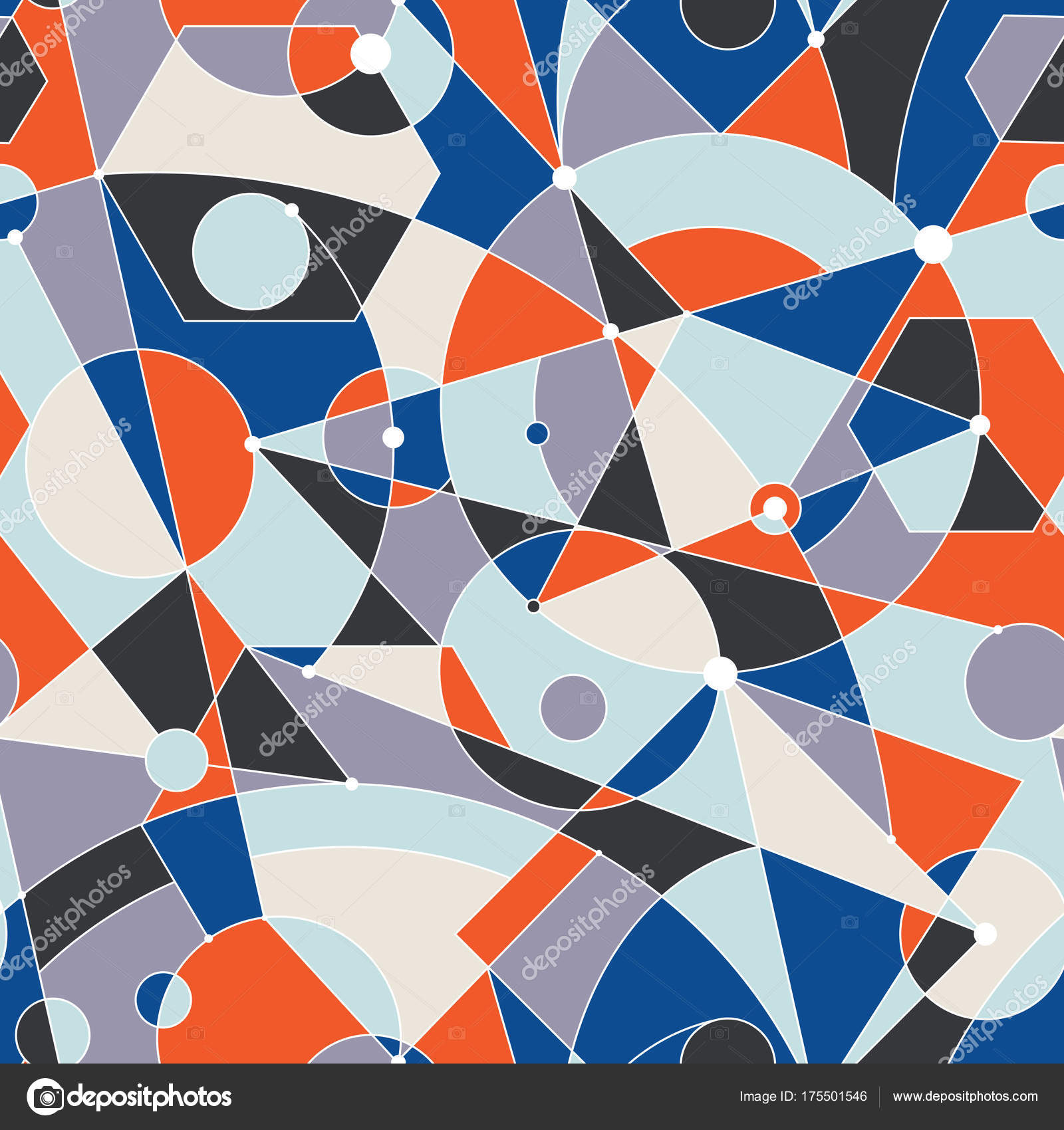 Grid seamless pattern with random geometric shapes and lines Stock ...