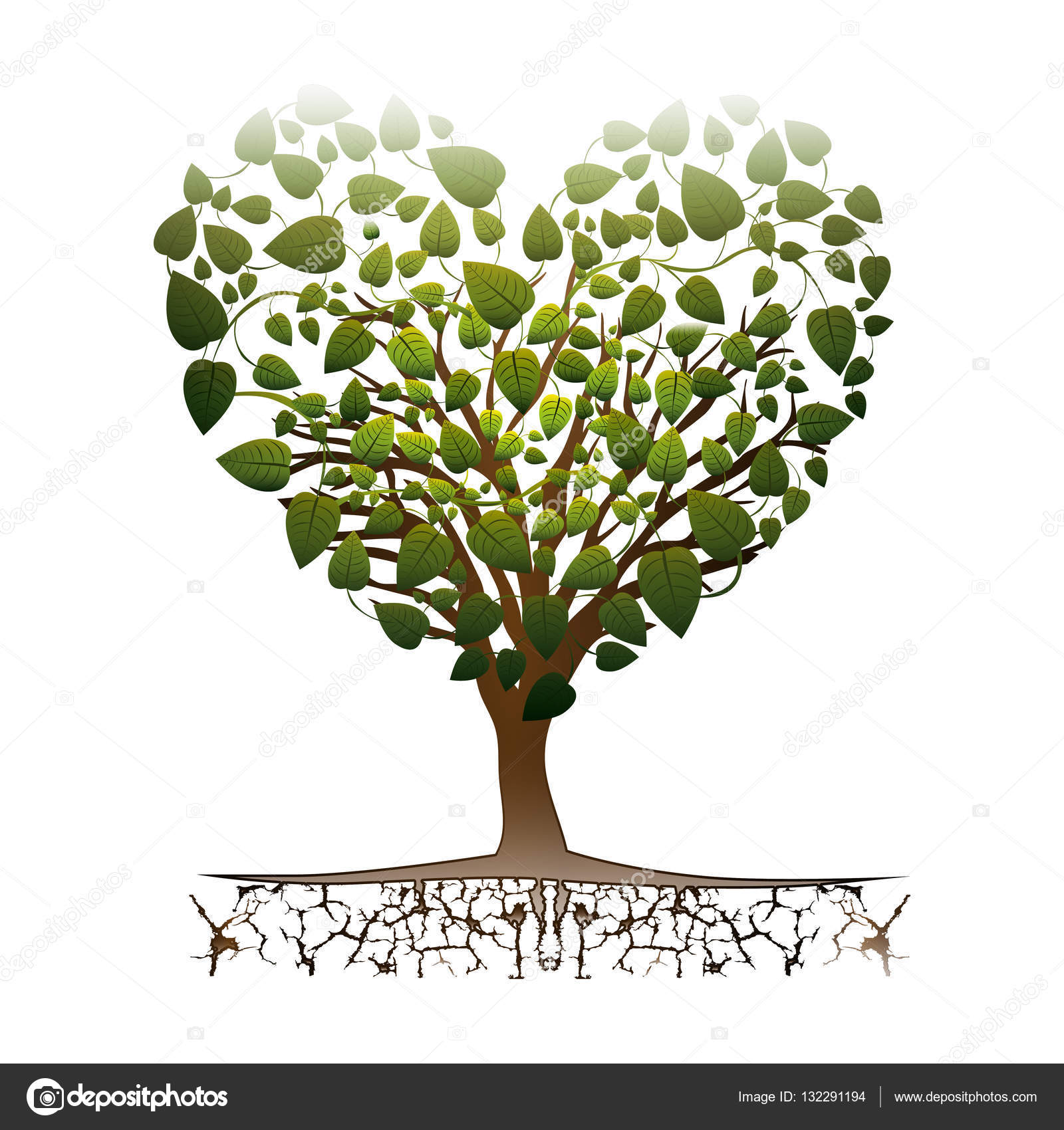 Árbol de forma de corazón con coloridas ramas frondosas Vector de stock ...