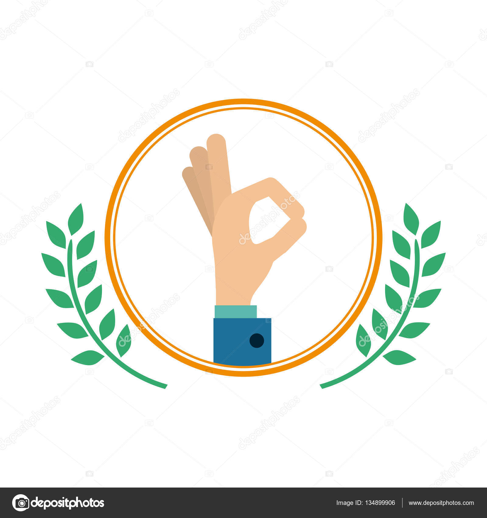 Mano positiva aislada dentro del diseño de la etiqueta Vector de stock ...