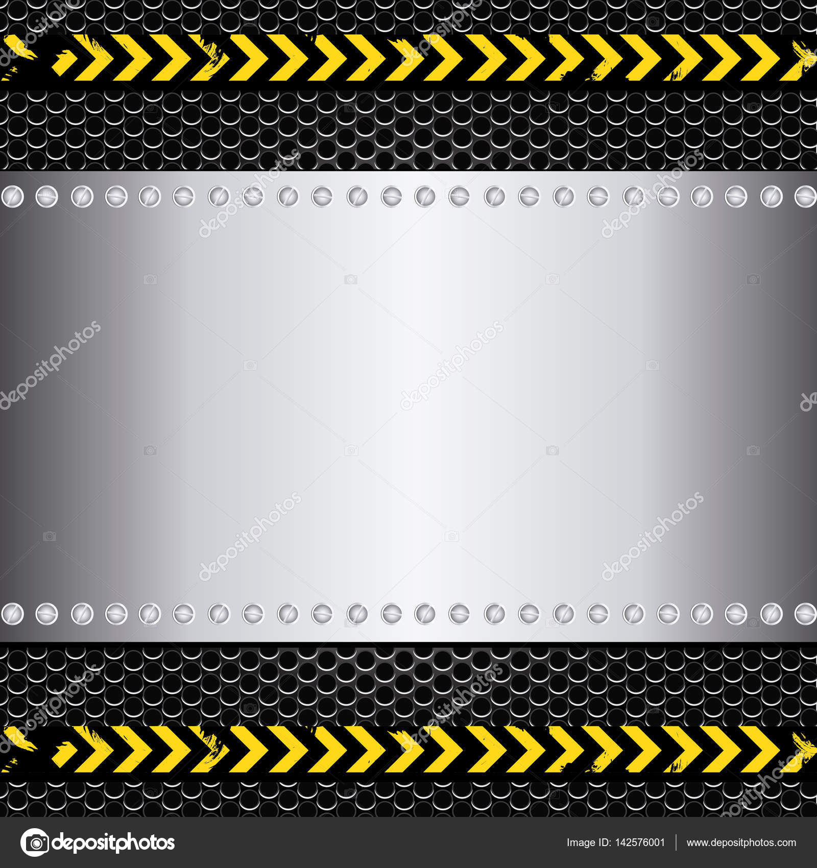 Metallic grill plate and screws with line sign caution Stock Vector by ...