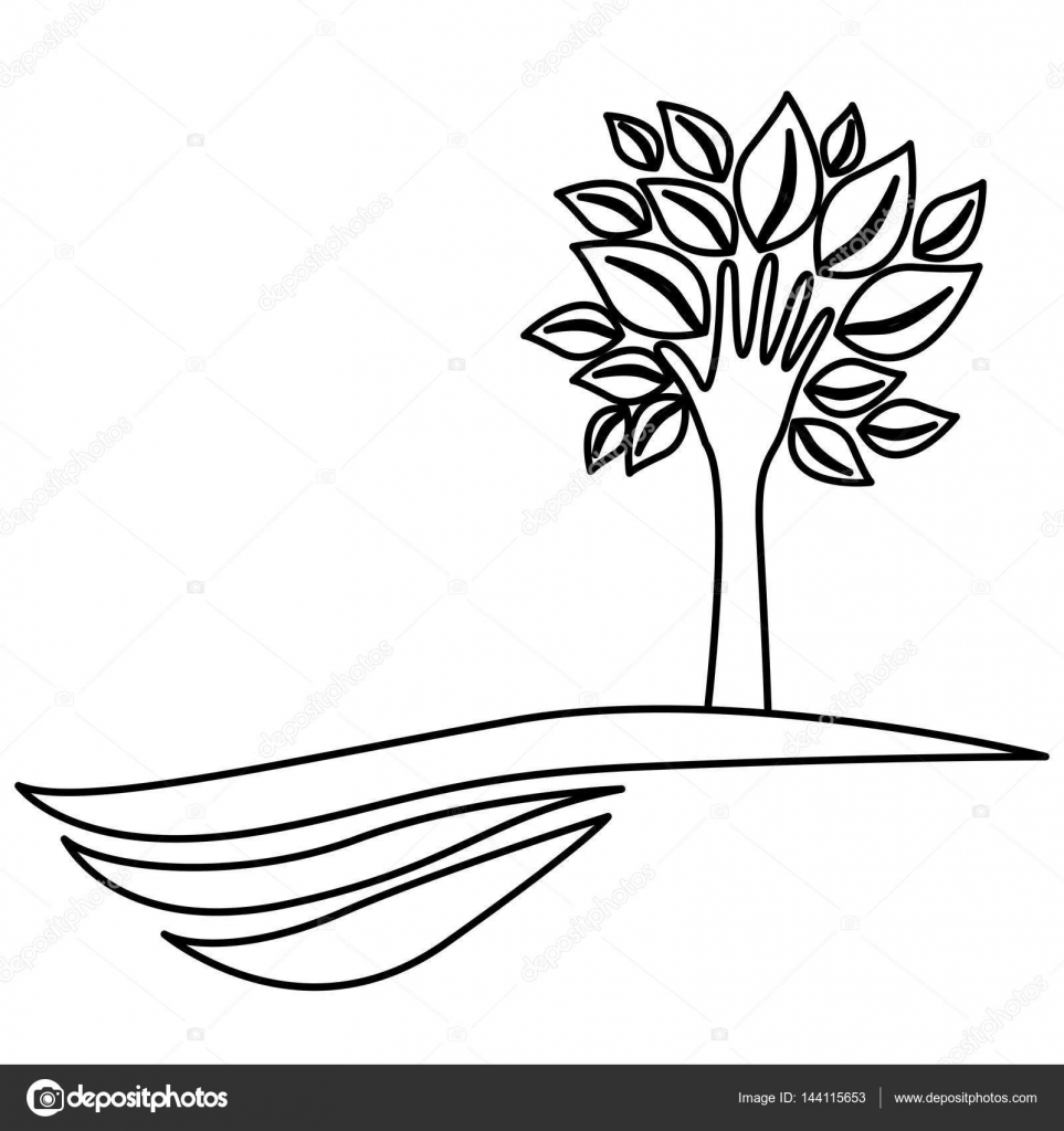 Figure tree with leaves and stem in form hand in the mountain Stock ...