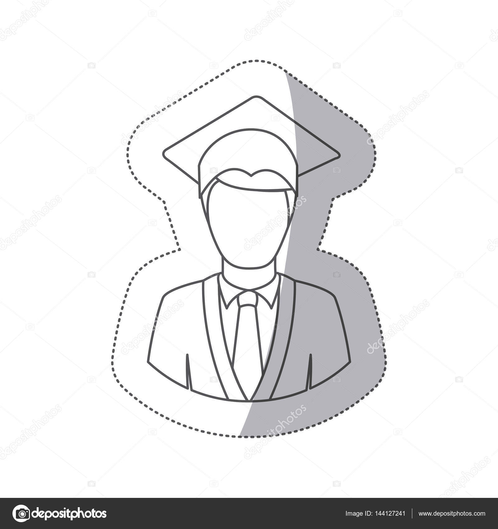 Sticker silhouette half body man with graduation outfit Stock Vector ...