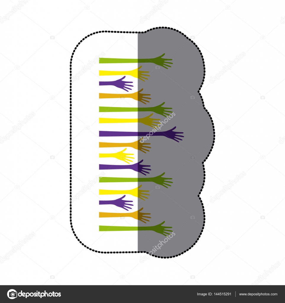 Sticker colorful side view border set hands raised icon Stock Vector by ...