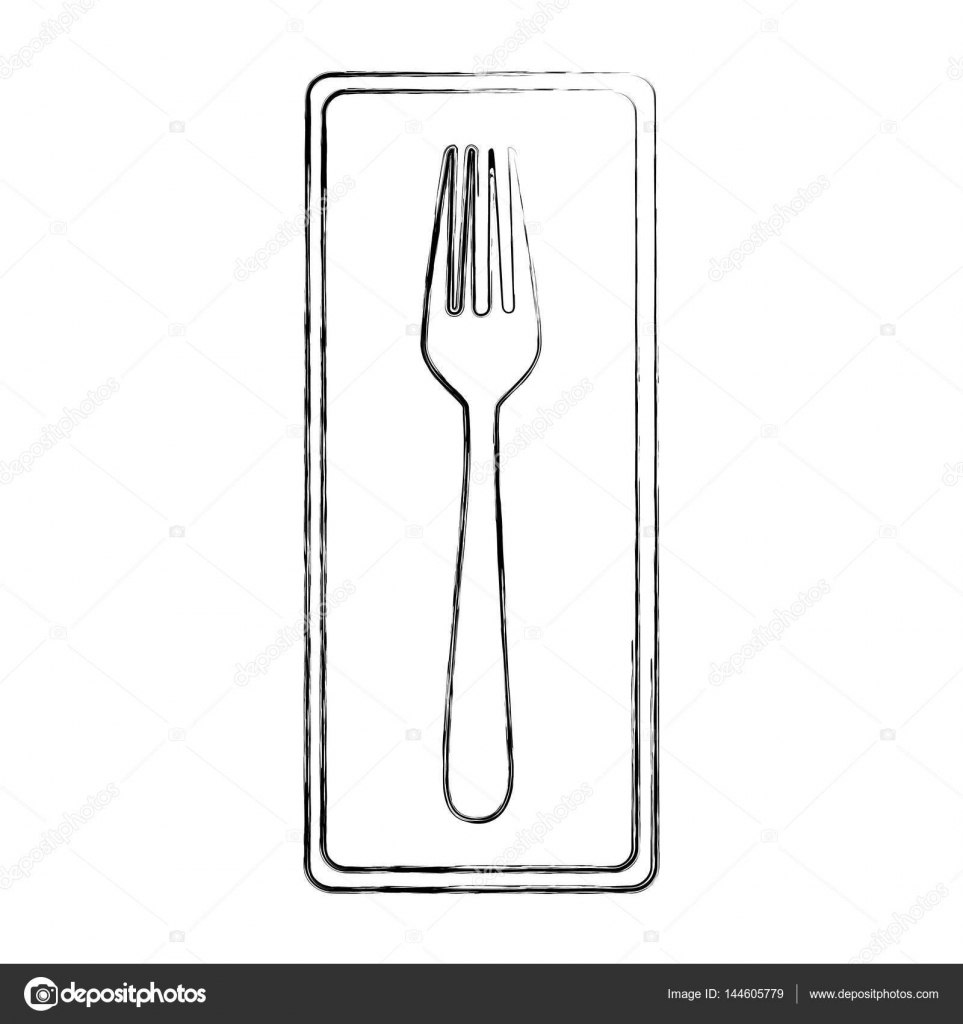 Contorno borroso monocromo del marco rectángulo con icono de cubiertos ...
