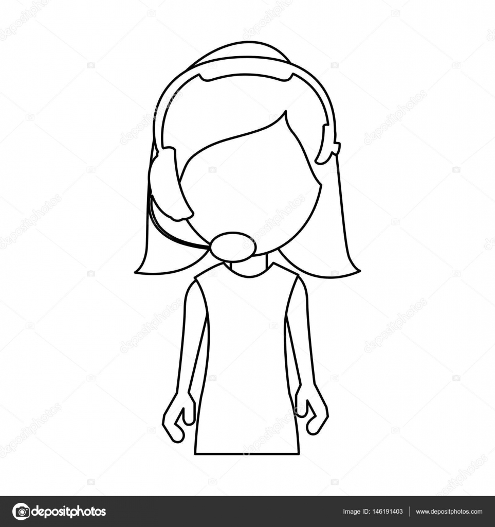 Monochrome contour with half body woman of call center Stock Vector by ...