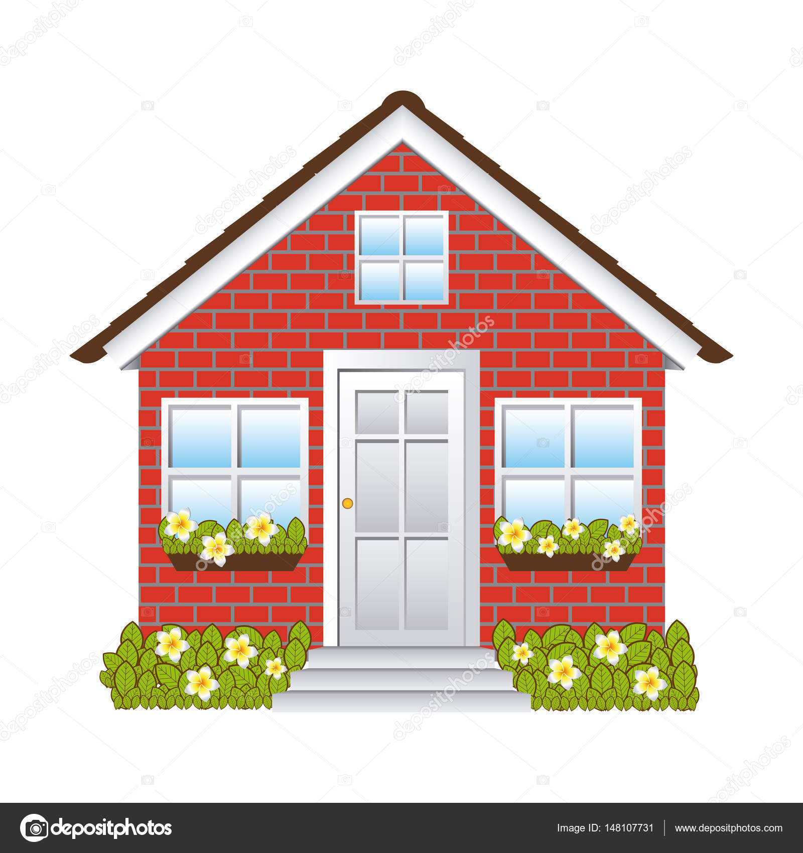 Casa cómoda de fachada con muro de ladrillo — Vector de stock ...