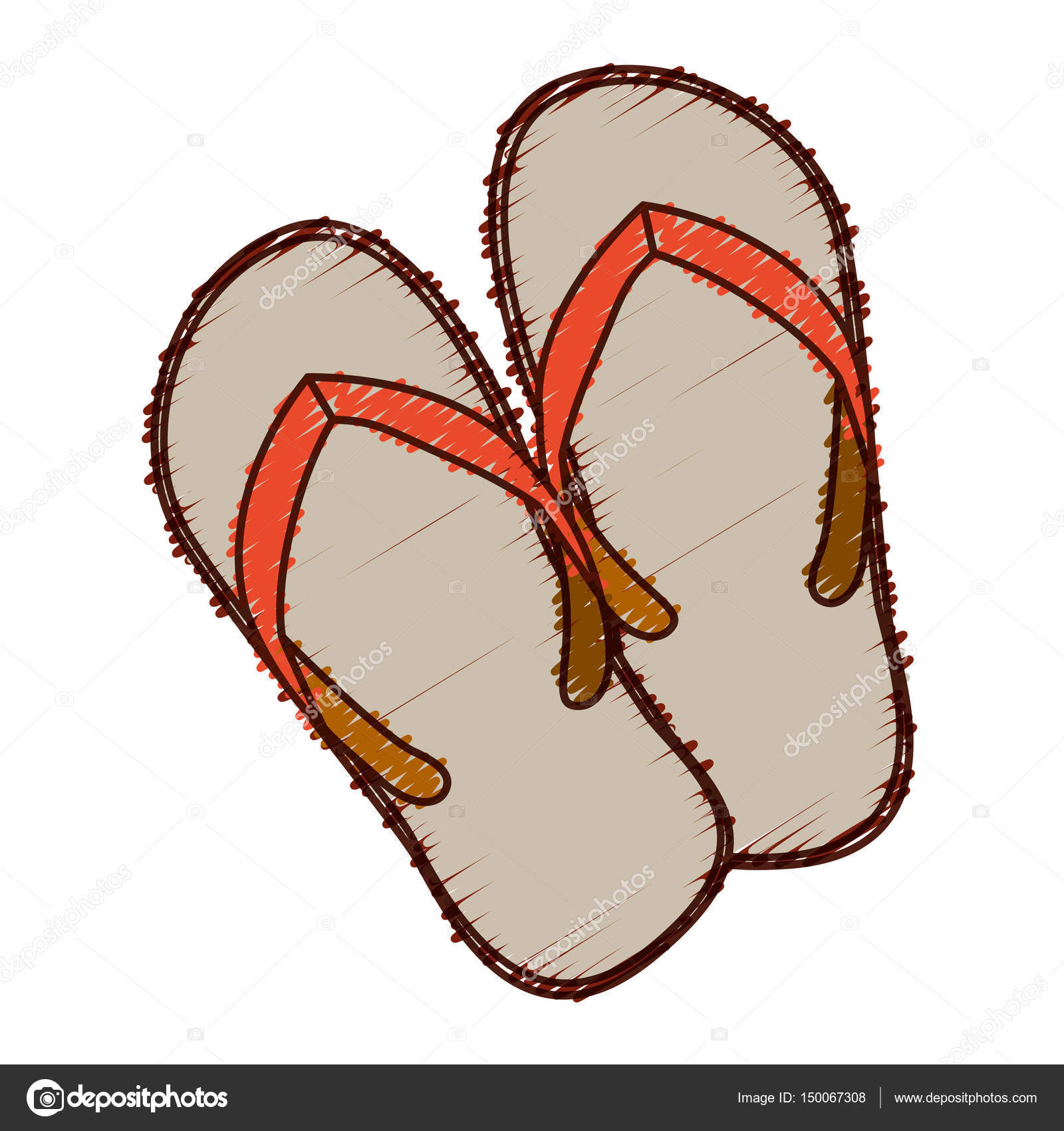 Dibujo coloreado a mano de chanclas de playa Vector de stock por ...