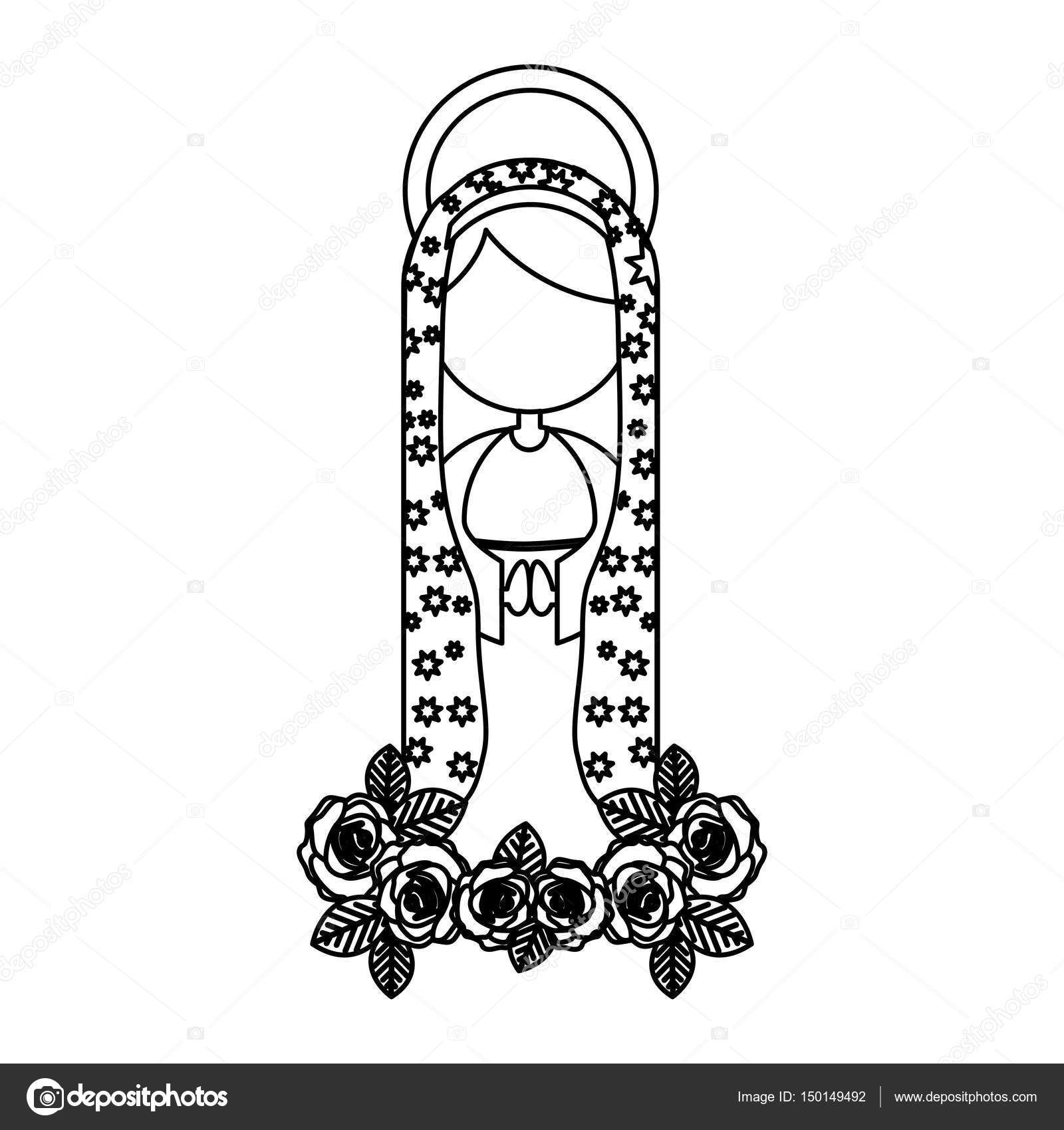 Silhouette figure fasceless virgin maria cartoon with aureole Stock ...